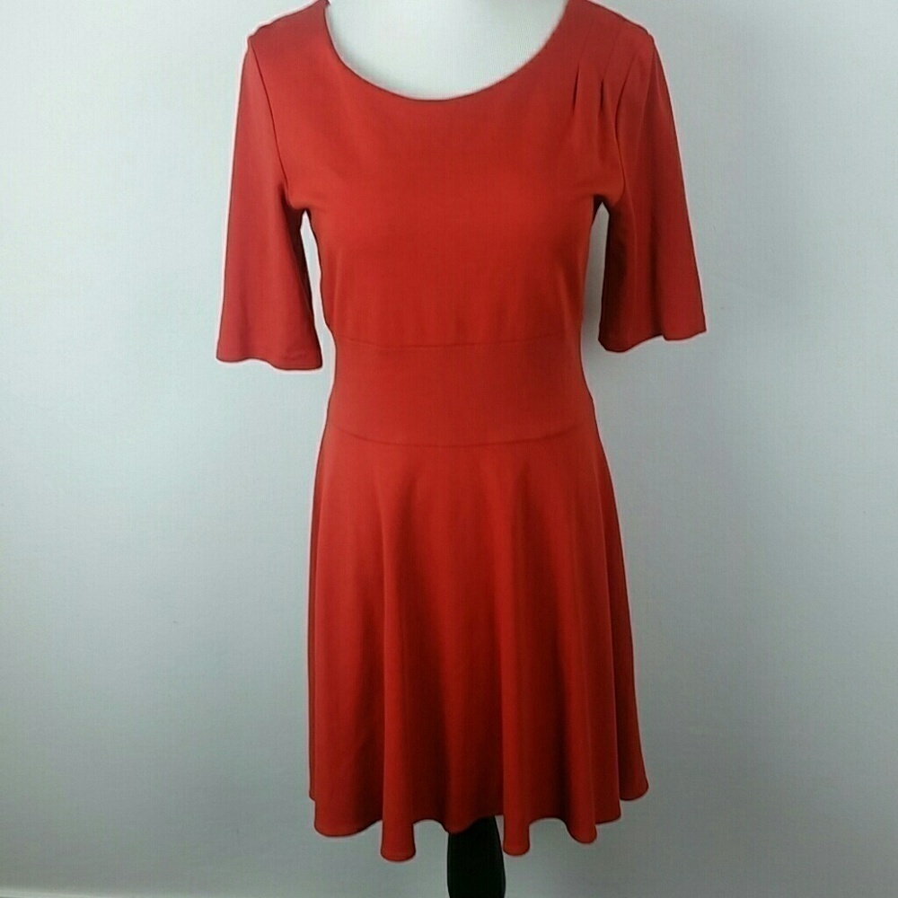 Cotton Candy L Rust Ponte Knit Fit Flare Dress E1 - Gem